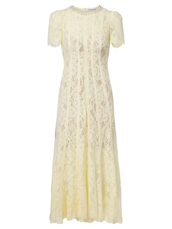 SELF-PORTRAIT Embellished Lace Midi Dress - Yellow