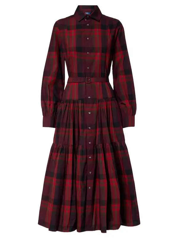 Polo Ralph Lauren Belted Plaid Cotton-blend Shirt Dress - Red