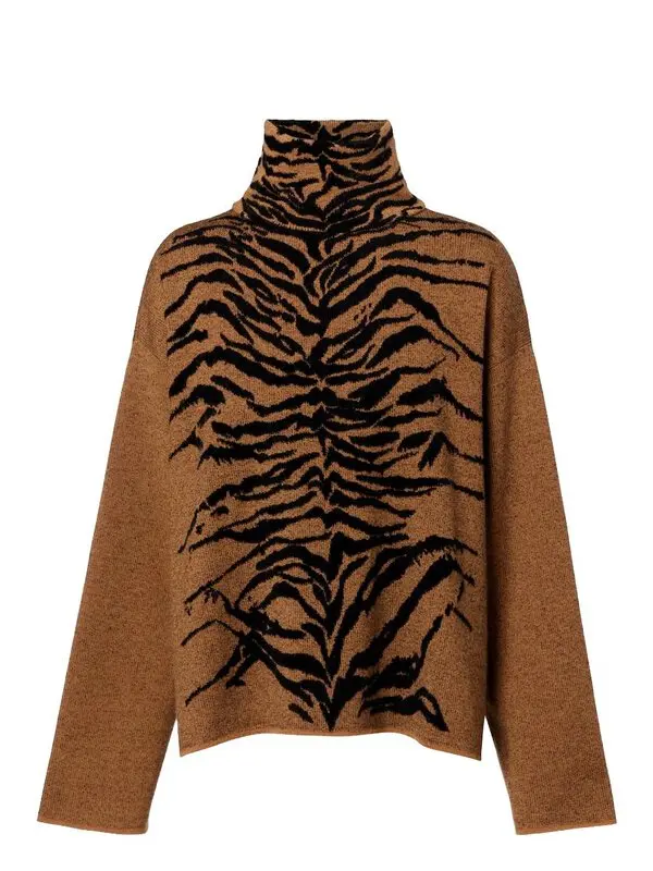 Alaïa Jacquard Turtleneck Sweater With Tiger Print - Brown