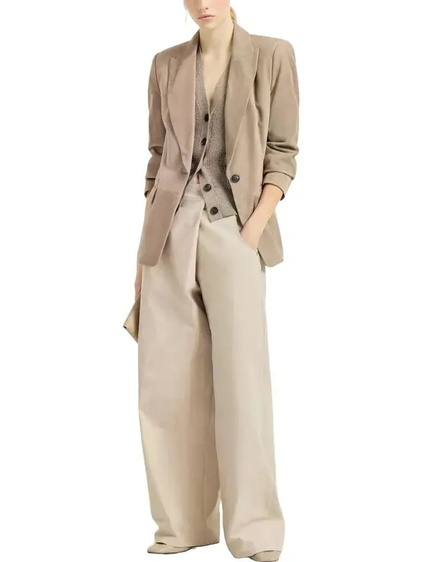 Brunello Cucinelli Monili-detail Suede Blazer - Neutrals