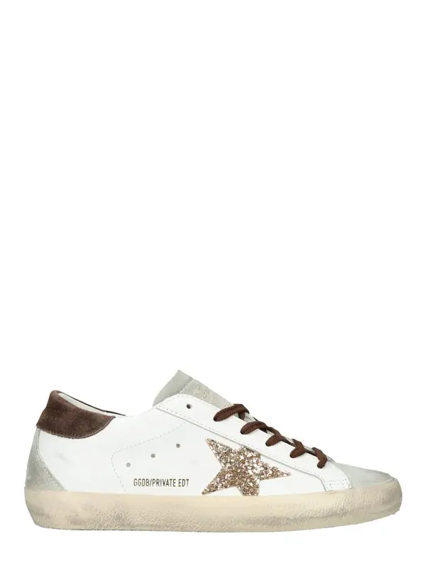 GOLDEN GOOSE Leather Glittered Super-star Sneakers - White