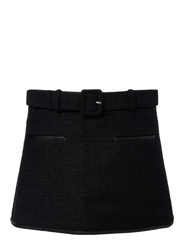SELF-PORTRAIT Belted Tweed Mini Skirt - Black