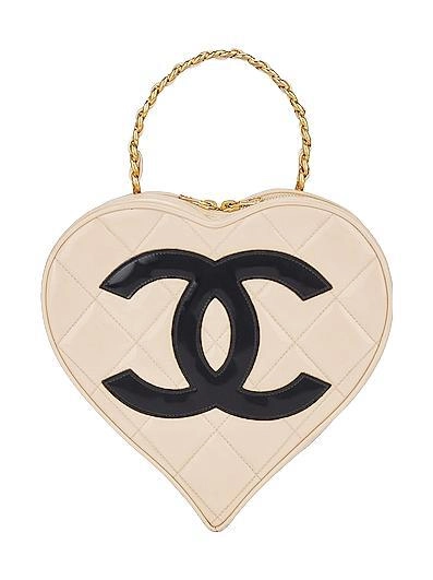 Chanel 1994 Patent Heart Vanity Bag - Beige
