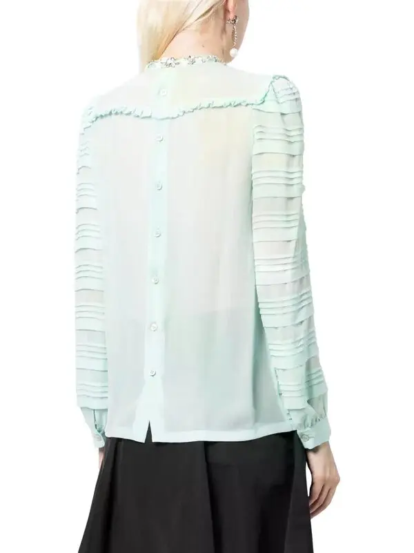 Miu Miu Silk Ruffled Embellished Blouse - Blue