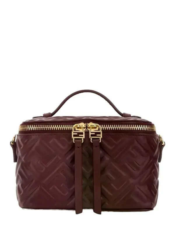 Fendi Embossed Leather Vanity Handbag - Red