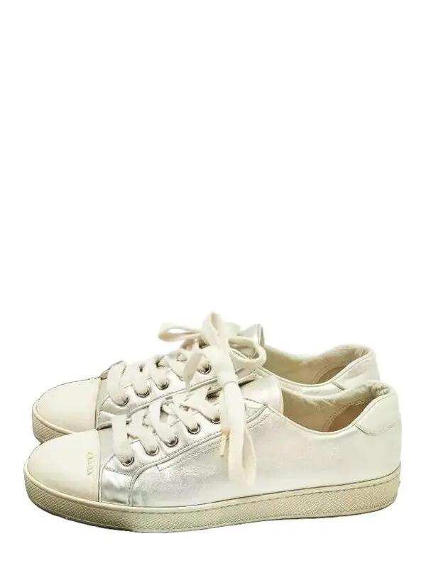 Prada Leather Cap-toe Lace-up Sneakers - Silver