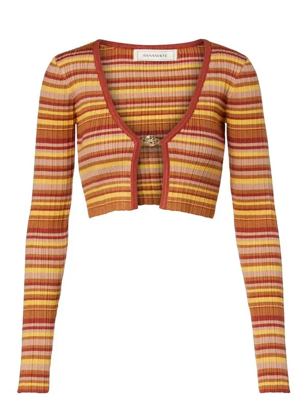 BANANHOT Ann Ribbed-knit Striped Cropped Cardigan - Multicoloured