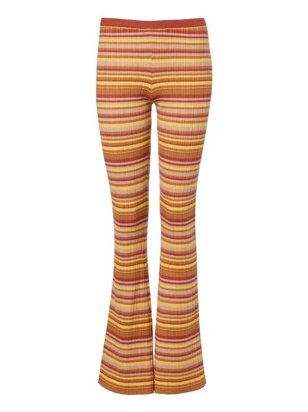 BANANHOT Ribbed-knit Striped Flared Trousers - Multicoloured
