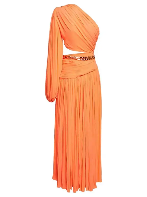 BRONX AND BRONCO Jafari One-shoulder Maxi Dress With Cut-out Detail And Chain Belt - Orange