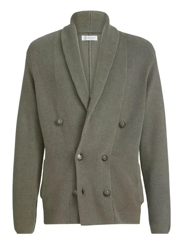 Brunello Cucinelli Ribbed Cardigan With Shawl Lapels - Green
