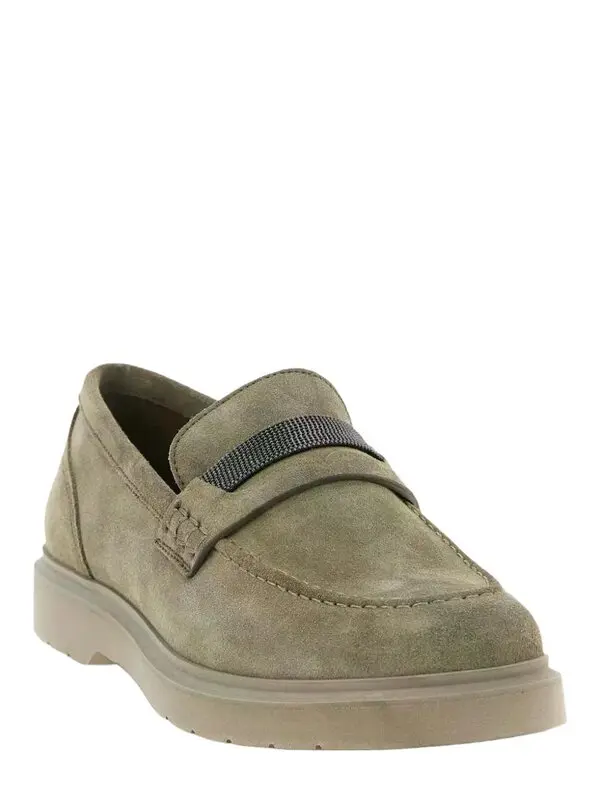 Brunello Cucinelli Monili Detail Suede Loafers - Green