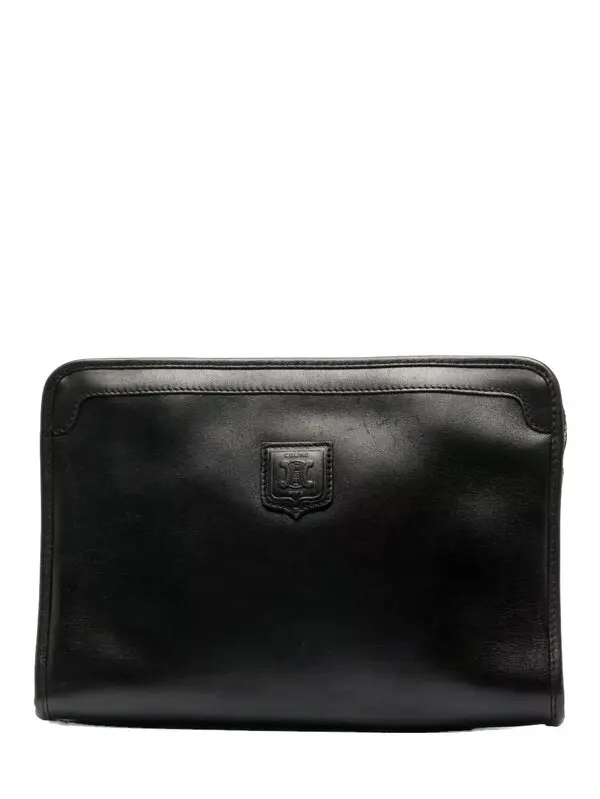 Celine Calf Leather Logo Patch Clutch Bag - Black