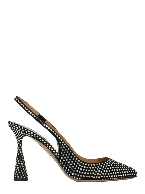 AQUAZZURA Calf Suede Studded Slingback Heels - Black