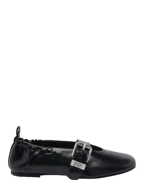 GANNI Sue Ballet Flats With Buckle Detail - Black