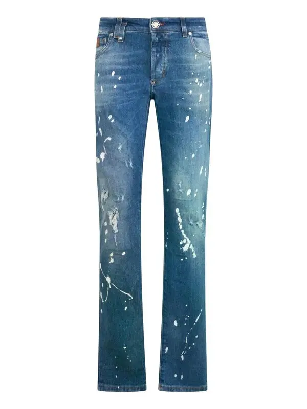 Philipp Plein Five-pocket Jeans With Paint Splatter Detail - Blue