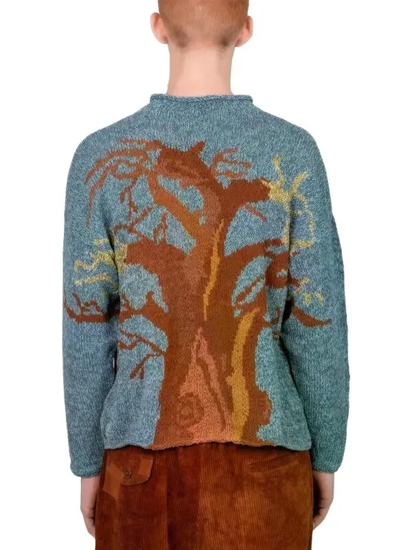 STORY MFG. Twinsun" Graphic Knit Sweater - Blue