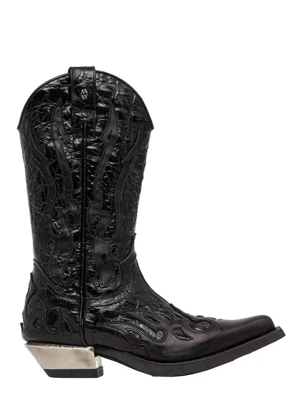 NEW ROCK 40mm Leather Boots With Flame Design - Black