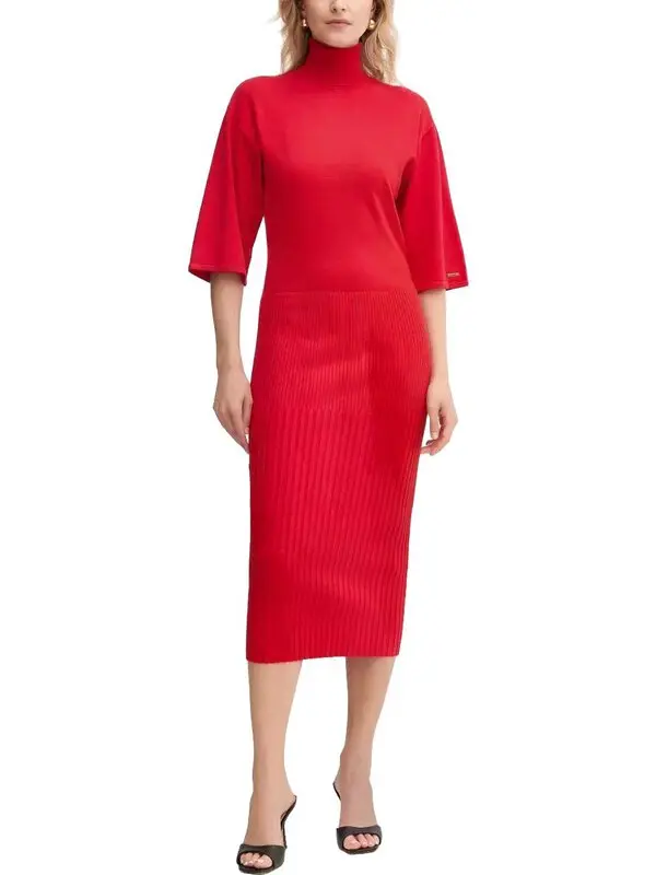 TWINSET Ribbed Knit Turtleneck Midi Dress - Red