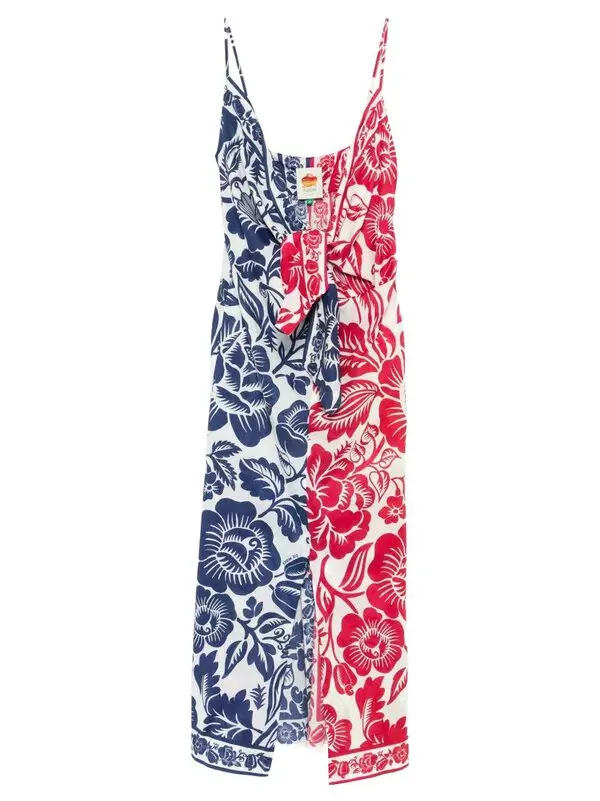 Farm Rio Floral Print Knot Midi Dress - White