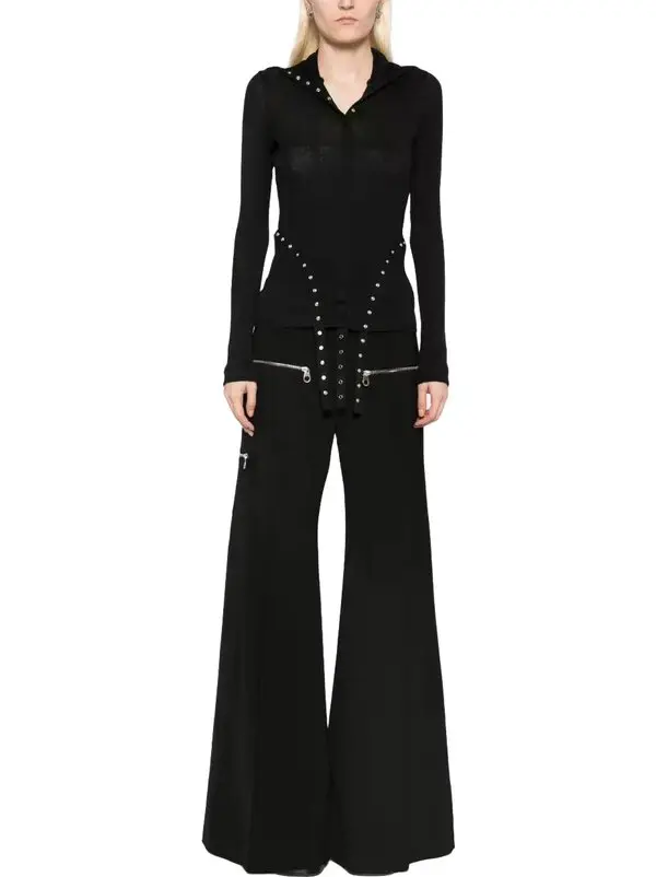 Chloé Wool Blend Zip-pocket Flared Trousers - Black