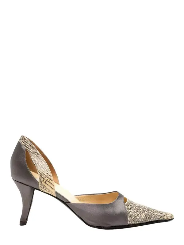 Prada Pointed Toe Snakeskin Detail High Heel Pumps - Grey