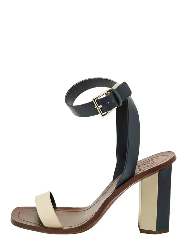 Tory Burch Block Heel Sandals With Ankle Strap And Gold-tone Buckle - Blue