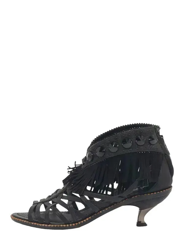 Dior Leather Studded Fringed Zip Up Sandals - Black