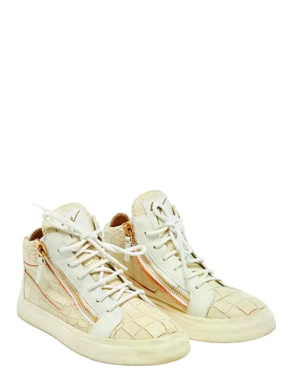 GIUSEPPE ZANOTTI Kriss Embossed-leather High-top Lace-up Sneakers - Neutrals