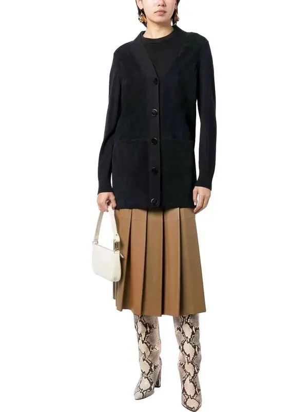Hermès V-neck Suede Cardigan - Blue