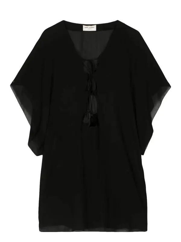 Saint Laurent Lace-up Semi-sheer Kaftan - Black