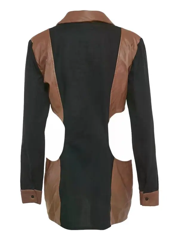 MAMZI Cut-out Leather Panel Shirt - Black