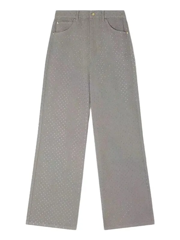 Sandro Rhinestone Embellished Wide-leg Jeans - Grey