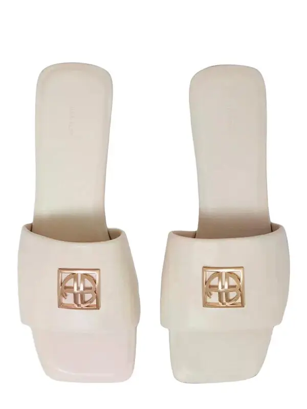 ANINE BING Square-toe Logo Leather Sandals - Neutrals