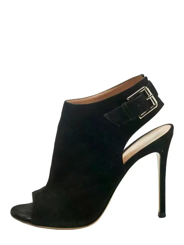 GIANVITO ROSSI Suede Slingback Open Toe Stiletto Sandals - Black