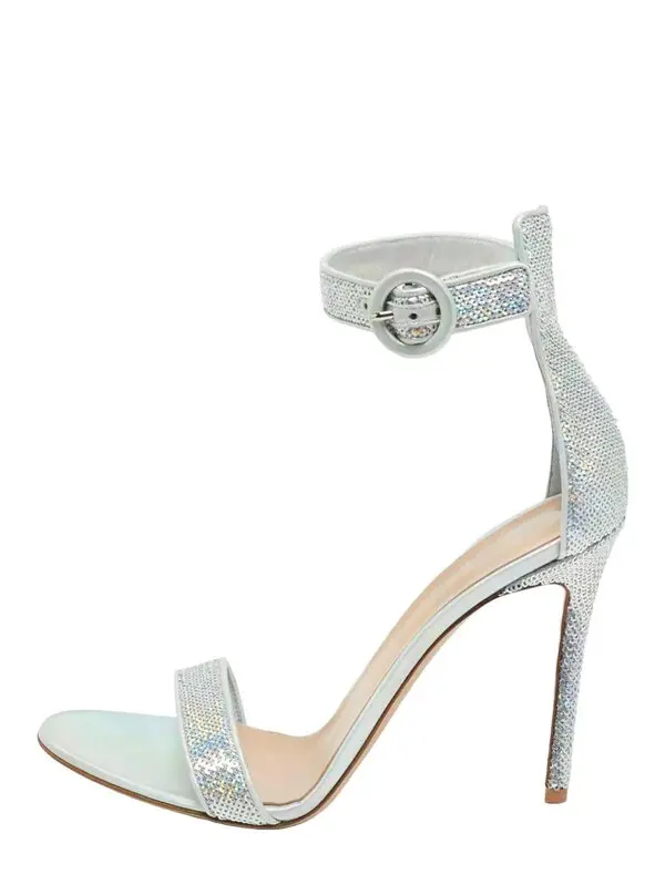 GIANVITO ROSSI Portofino Sequined Ankle Strap High Heel Sandals - Silver