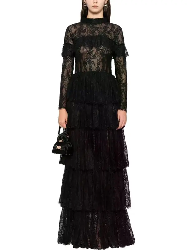 SAIID KOBEISY Floral Lace Tiered Maxi Dress - Black