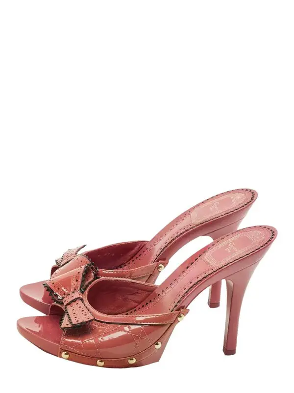 Dior Patent Bow Embellished Mules - Red