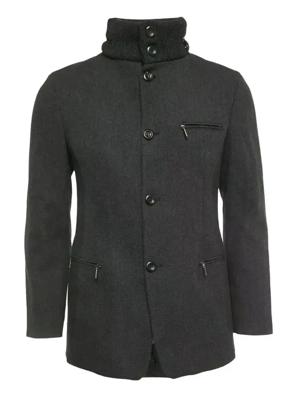 Emporio Armani Single-breasted High Neck Coat - Grey