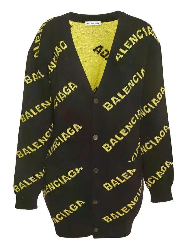 Balenciaga Logo Pattern Knit Cardigan - Black