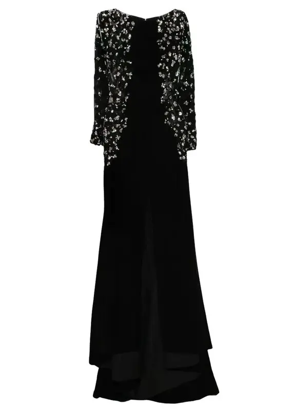 SAIID KOBEISY Embellished Long Sleeve Slit Maxi Dress - Black