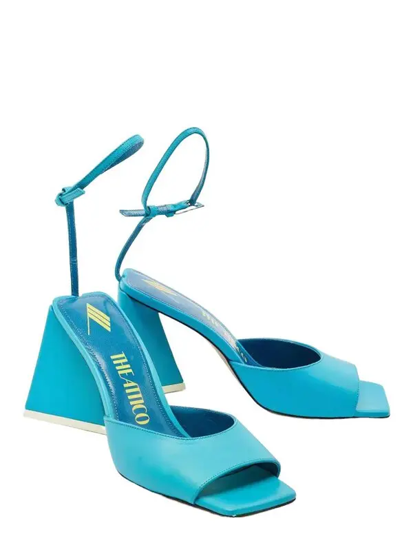 Attico Piper Leather Block Heel Sandals - Blue