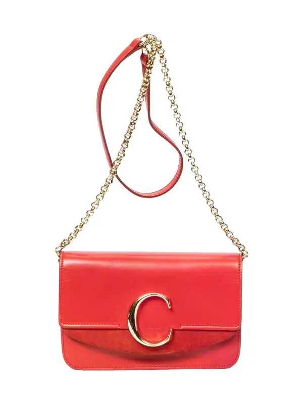 Chloé Leather Shoulder Bag With Gold-tone Emblem - Red