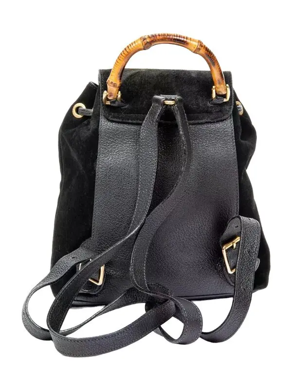 Gucci Suede Bamboo-handle Backpack - Black