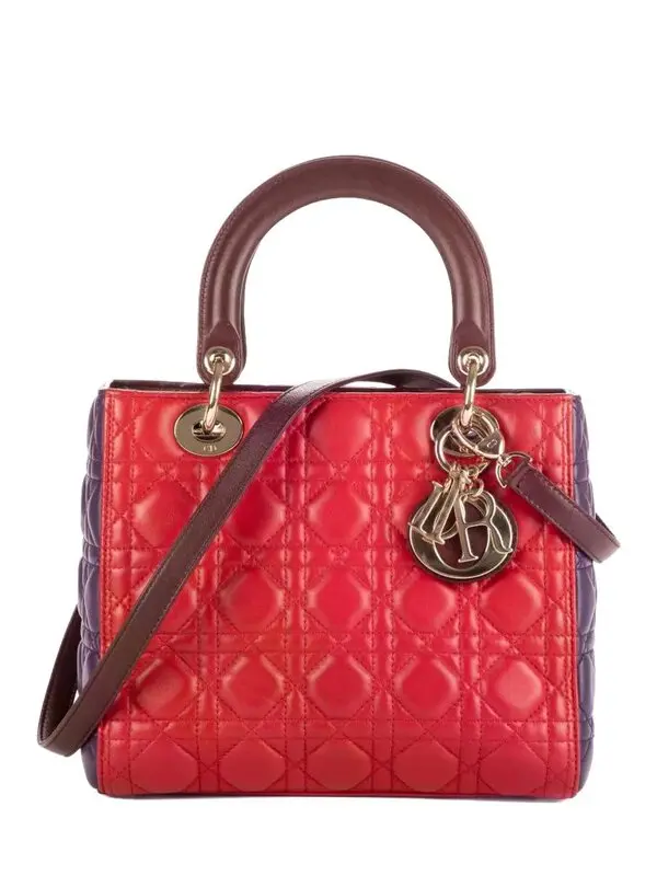 Dior Quilted Two-tone Leather Shoulder Bag - Red