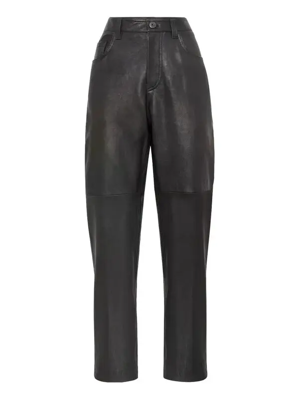 Brunello Cucinelli Leather Trousers - Black