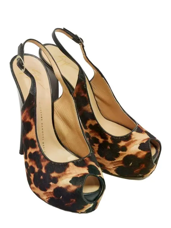 GIUSEPPE ZANOTTI Leopard Print Calf Hair Peep-toe Slingback Pumps - Brown