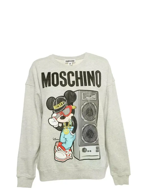 Moschino X Disney Mickey Graphic Print Crew Neck Long Sleeve Top - Grey