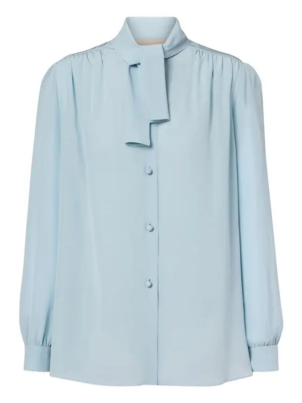 Valentino Garavani Tie-neck Silk Crepe De Chine Shirt - Blue
