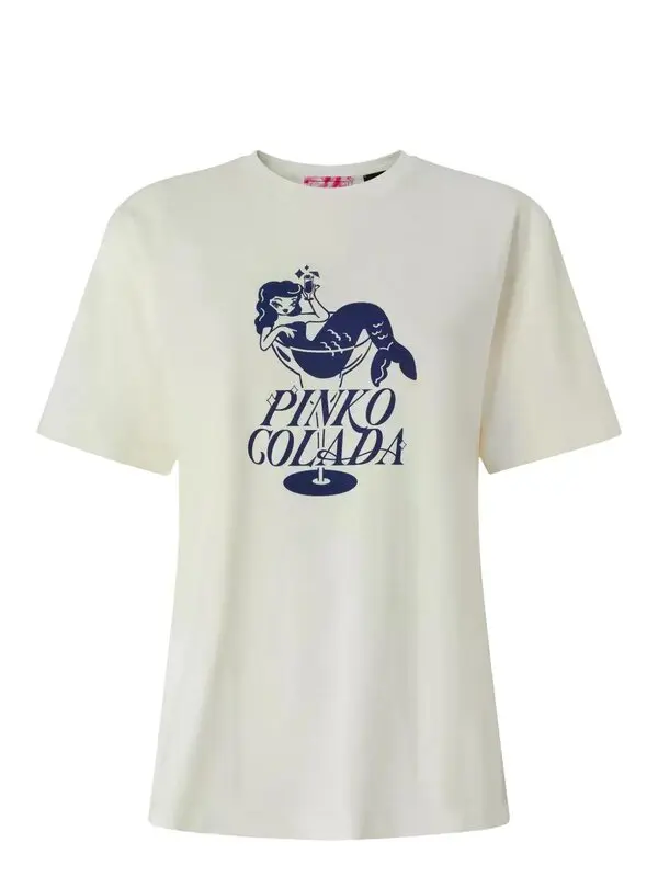 Pinko Graphic Print Cotton T-shirt - Neutrals