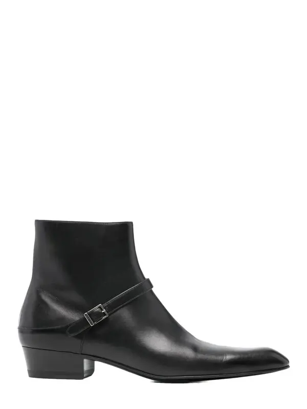 Saint Laurent Leather Buckle Detail Ankle Boots - Black
